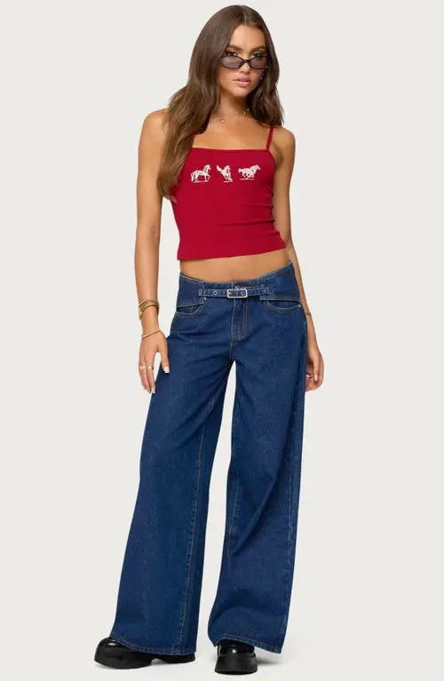 EDIKTED Edie Belted Wide Leg Jeans - Blue