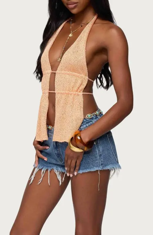 EDIKTED Sequin Knit Halter Top - Orange
