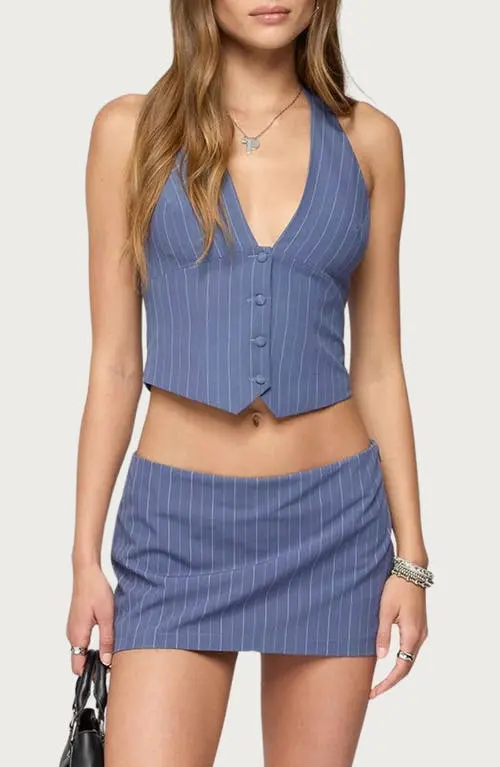 EDIKTED Frankey Pinstripe Halter Vest