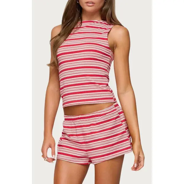 EDIKTED Glennon Stripe Tank - Red-and-white
