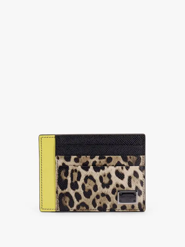Dolce & Gabbana Saffiano Leather Card Holder With Animalier Insert - Multicolor