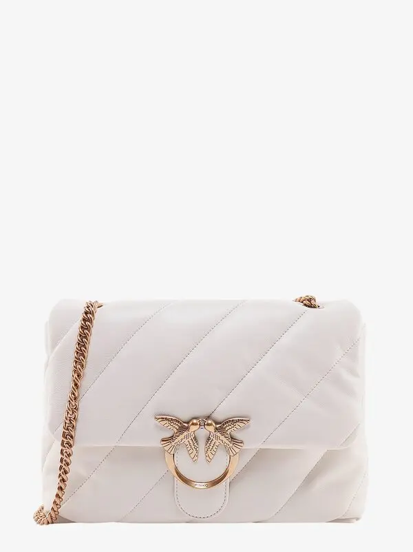 Pinko Matelassé Leather Shoulder Bag With Love Birds Buckle - White