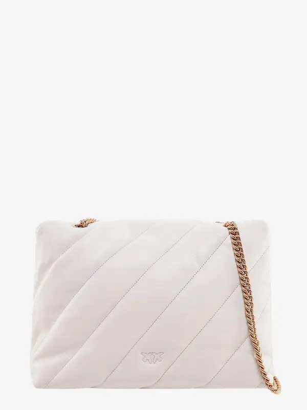 Pinko Matelassé Leather Shoulder Bag With Love Birds Buckle - White