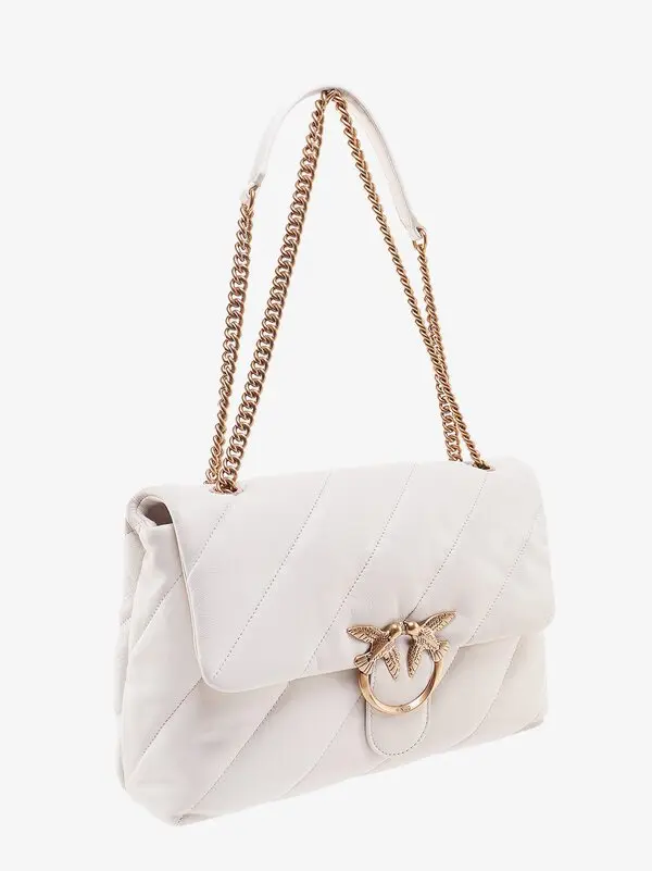 Pinko Matelassé Leather Shoulder Bag With Love Birds Buckle - White