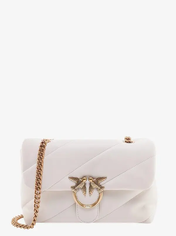 Pinko Matelassé Leather Shoulder Bag With Iconic Love Birds Buckle - White