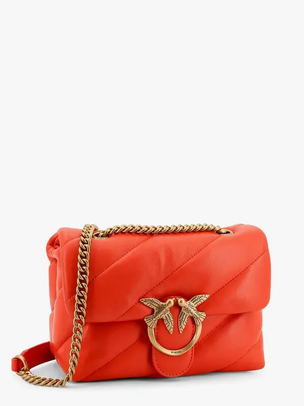 Pinko Matelassé Leather Shoulder Bag With Love Birds Buckle - Red