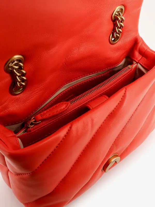 Pinko Matelassé Leather Shoulder Bag With Love Birds Buckle - Red