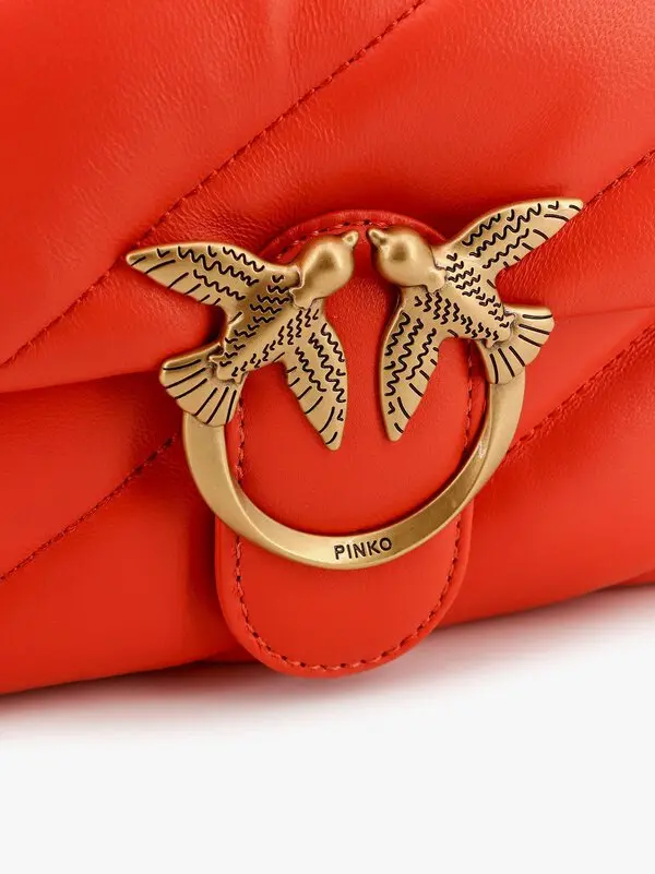 Pinko Matelassé Leather Shoulder Bag With Love Birds Buckle - Red