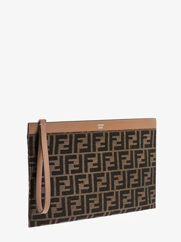 Fendi Ff Jacquard Fabric Clutch - Brown