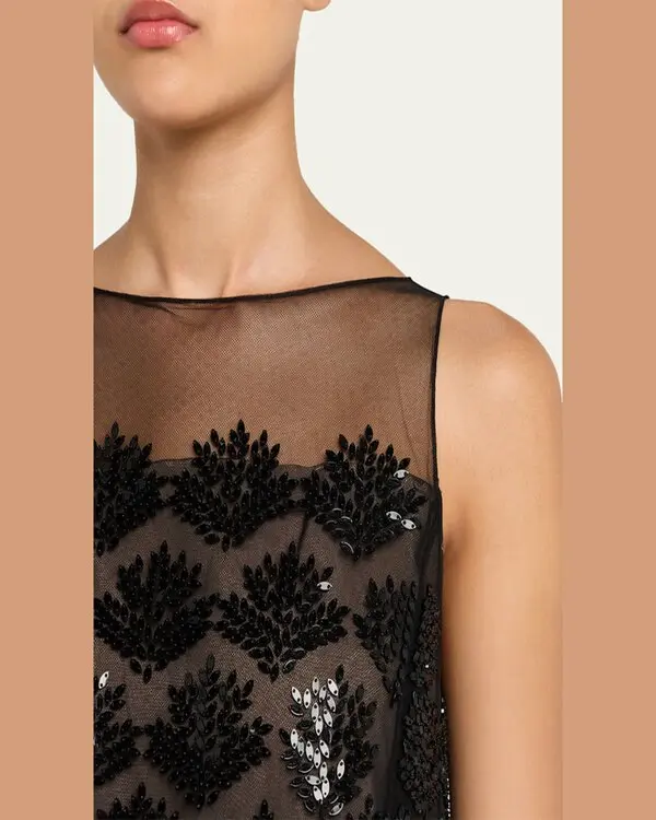 Oscar De La Renta Sl Fern Embroidered Shift Dr