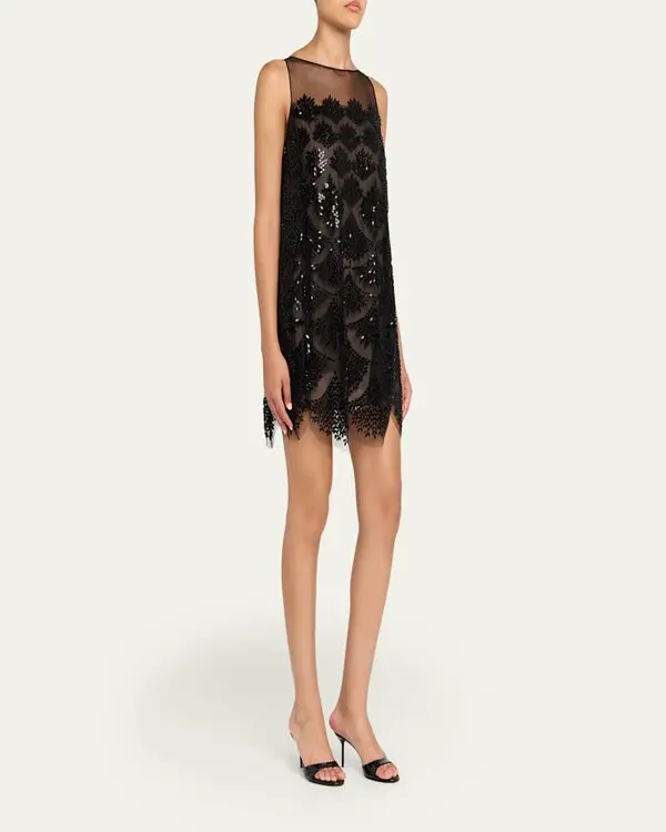 Oscar De La Renta Sl Fern Embroidered Shift Dr