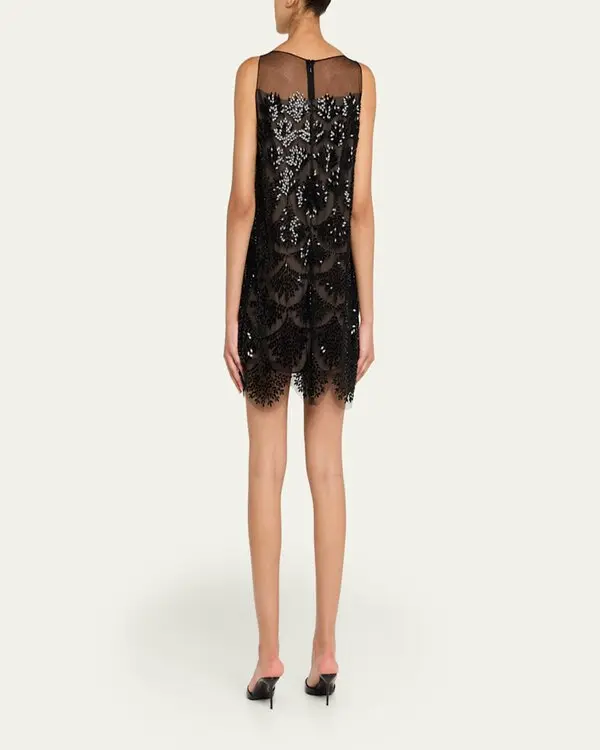 Oscar De La Renta Sl Fern Embroidered Shift Dr