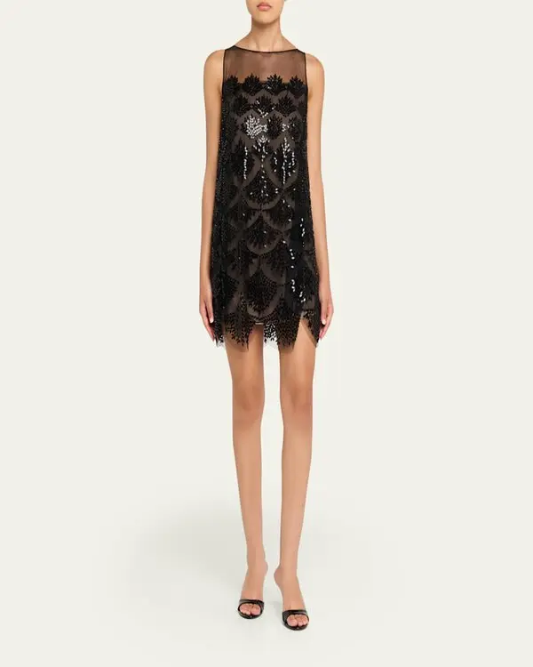 Oscar De La Renta Sl Fern Embroidered Shift Dr