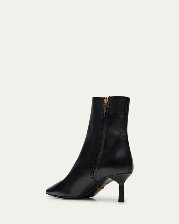 Prada Leather Kitten-heel Booties With Triangle Logo - Black