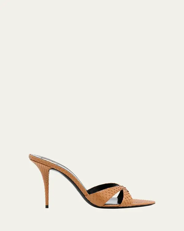 Saint Laurent Kirat Snakeskin Mule Sandals - Brown