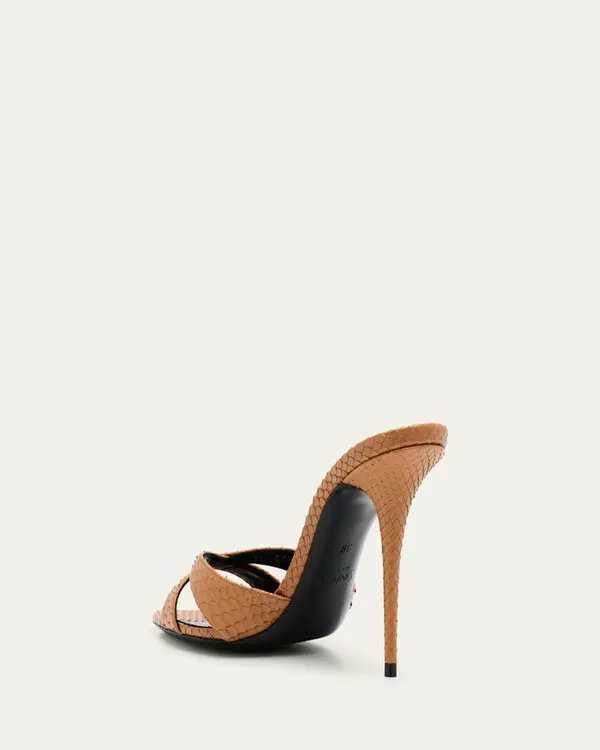 Saint Laurent Kirat Snakeskin Mule Sandals - Brown