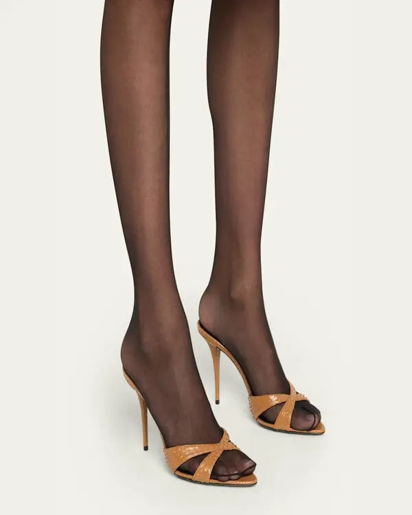 Saint Laurent Kirat Snakeskin Mule Sandals - Brown