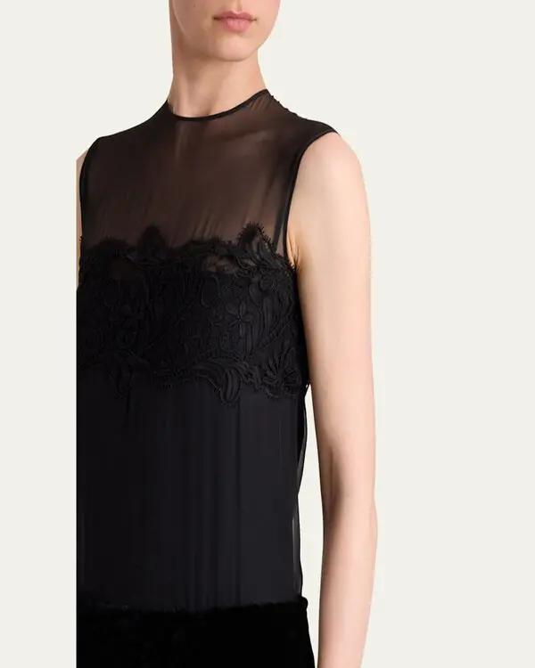 FERRAGAMO Silk Chiffon Velvet Panel Midi Dress