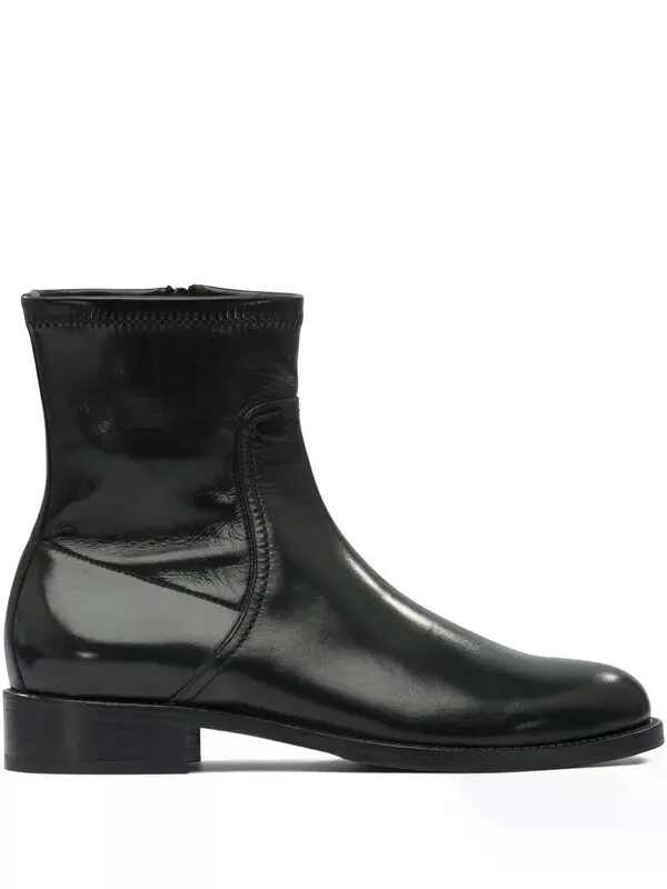MARETTO Leather Zip Ankle Boots - Black
