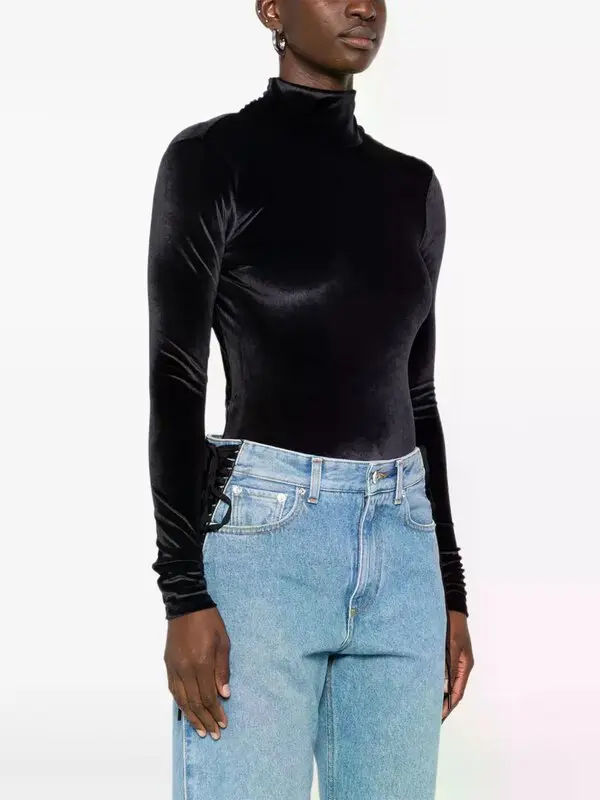 MUGLER High-neck Velvet Bodysuit - Black