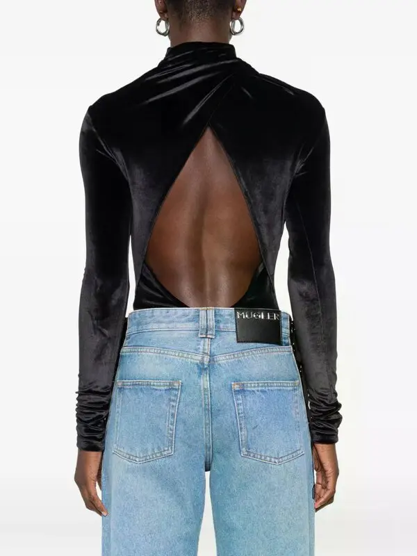 MUGLER High-neck Velvet Bodysuit - Black
