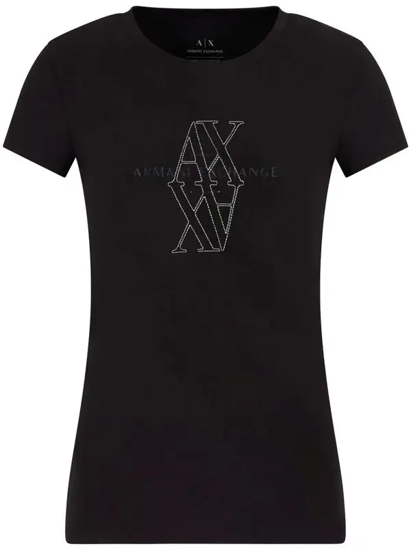 Armani Exchange Logo-embroidered T-shirt - Black