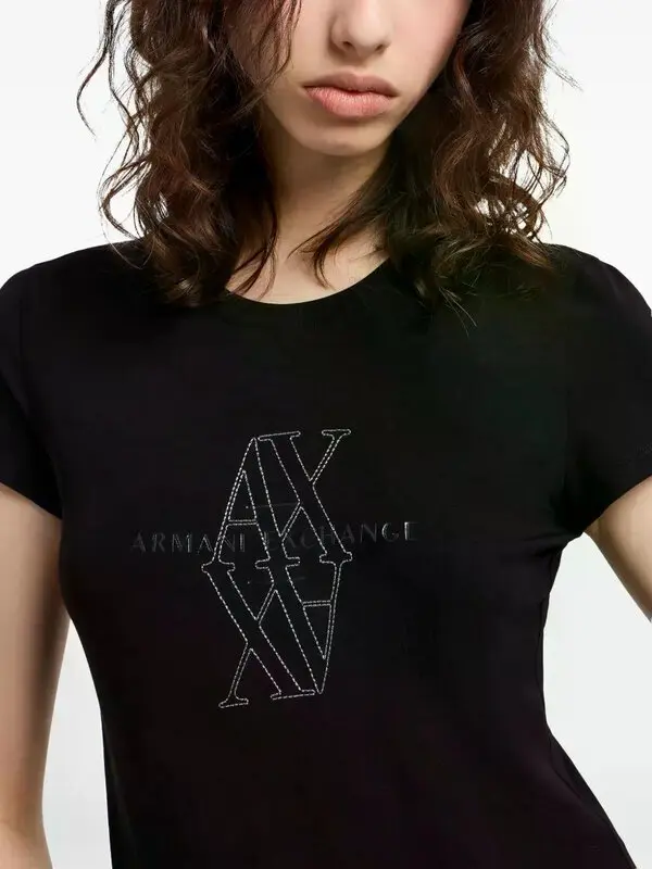 Armani Exchange Logo-embroidered T-shirt - Black