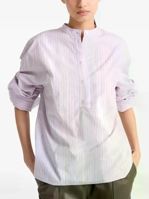 YVES SALOMON Striped Cotton Poplin Blouse