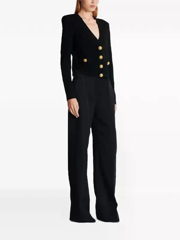Balmain Crop Knit Cardigan With Gold-tone Buttons