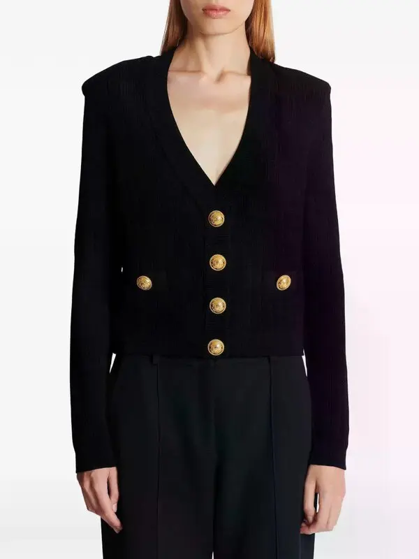 Balmain Crop Knit Cardigan With Gold-tone Buttons