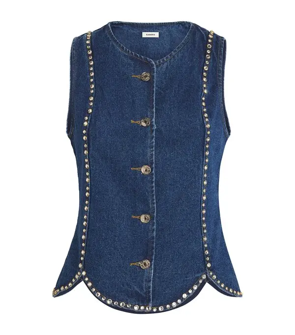 Sandro Embellished Denim Top - Blue