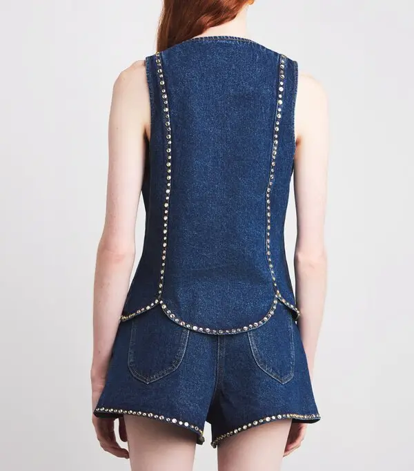 Sandro Embellished Denim Top - Blue