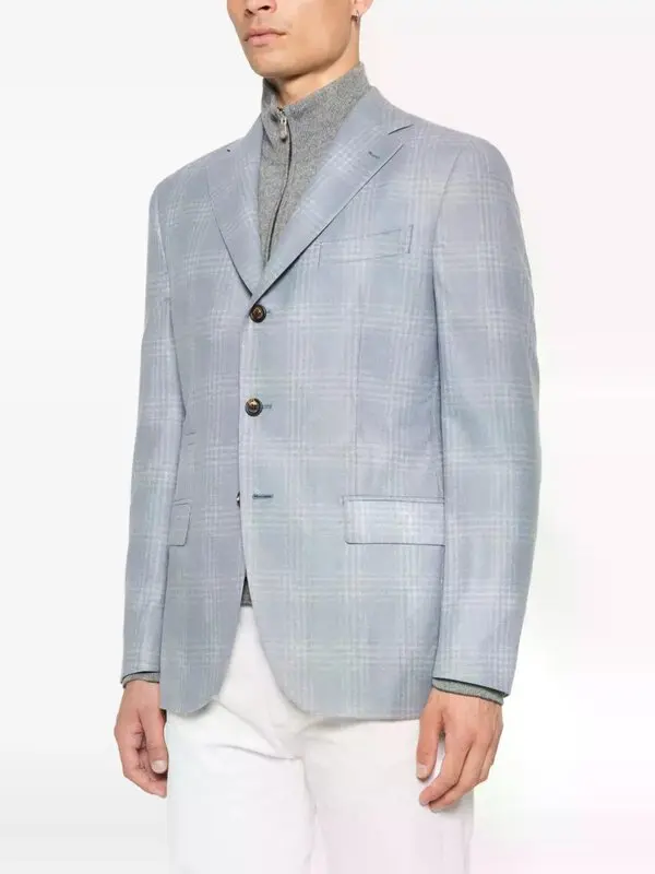 Eleventy Checked Single-breasted Blazer - Blue
