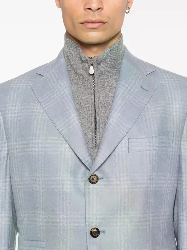 Eleventy Checked Single-breasted Blazer - Blue