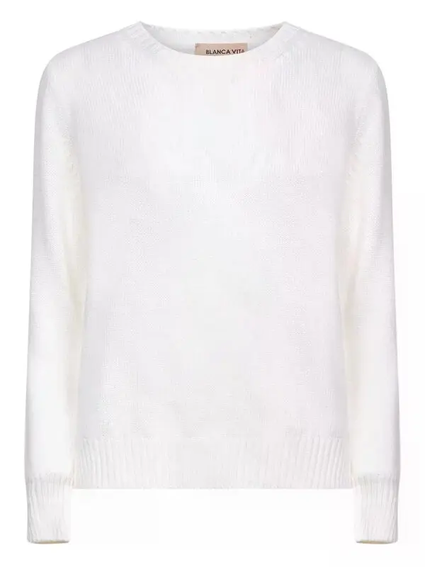 BLANCA VITA Ribbed Crew-neck Sweater - White