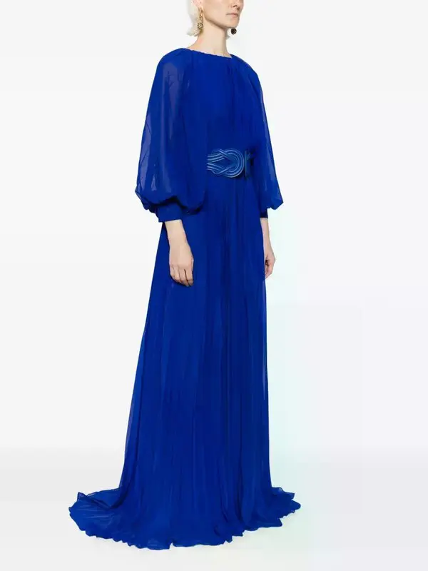 SAIID KOBEISY Pleated Puff-sleeve Dress - Blue