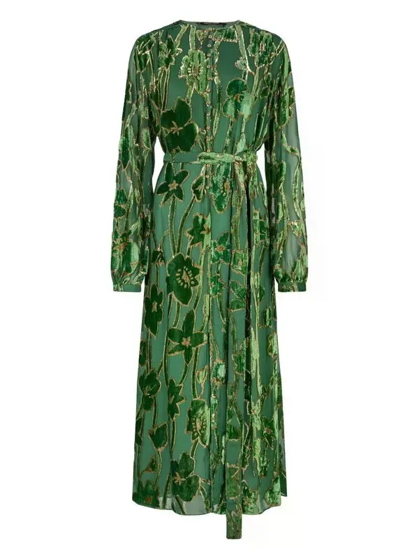 Roberto Cavalli Green Velvet Devor Midi Dress - Women Luxury Verde/oro 40