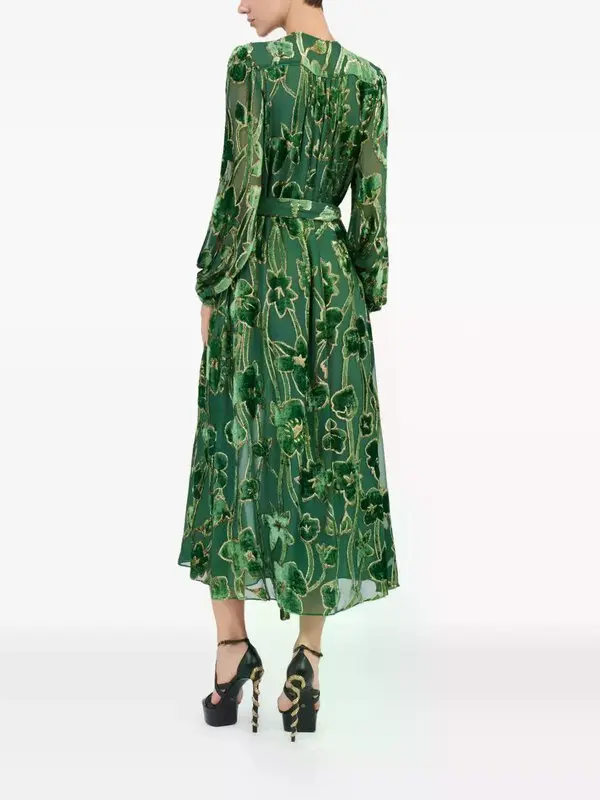 Buy Roberto Cavalli Floral-print Velvet Midi Dress - Green At 49% Off |  Editorialist