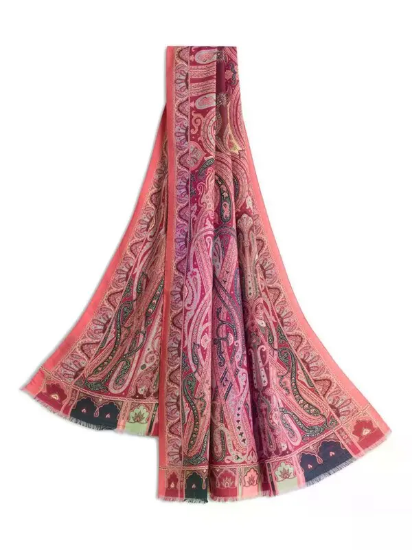 Etro Paisley Print Wool Silk Scarf - Pink