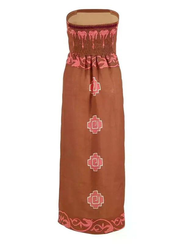 Johanna Ortiz Strapless Linen Dress - Red