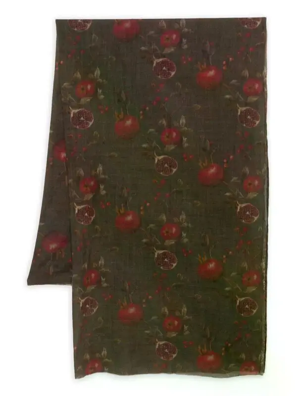 UMA WANG Pomegranate-print Virgin-wool Scarf - Brown