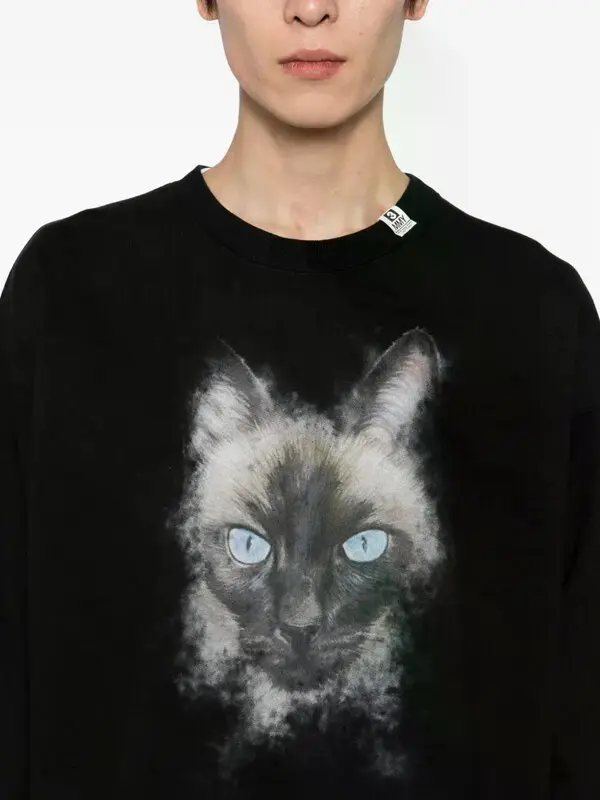 Mihara Yasuhiro Cat-Print Cotton Sweatshirt - Black | Editorialist