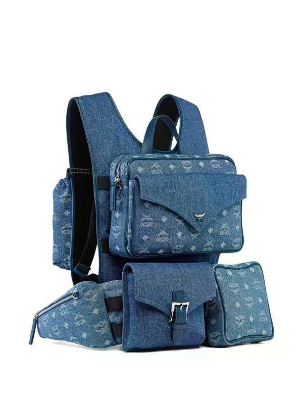 Mcm Large Aren Monogram-jacquard Denim Multi-backpack