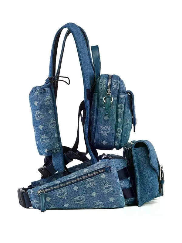 Mcm Large Aren Monogram-jacquard Denim Multi-backpack