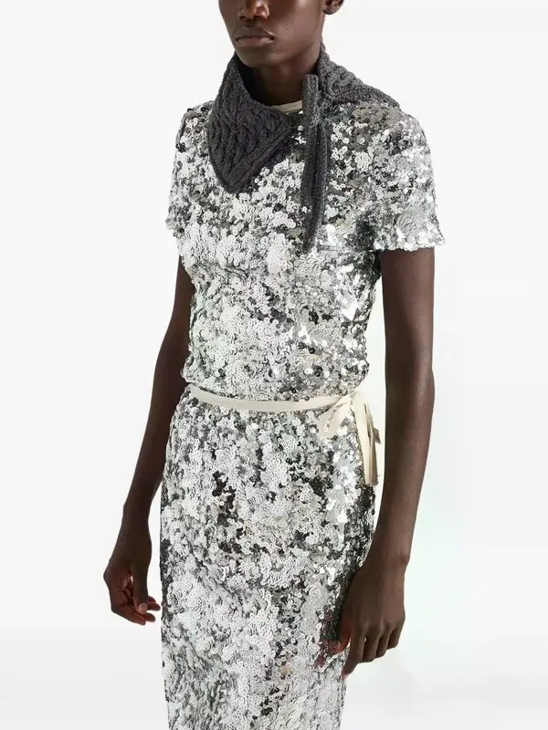 Prada Sequin-embellished Short-sleeved Blouse - Silver