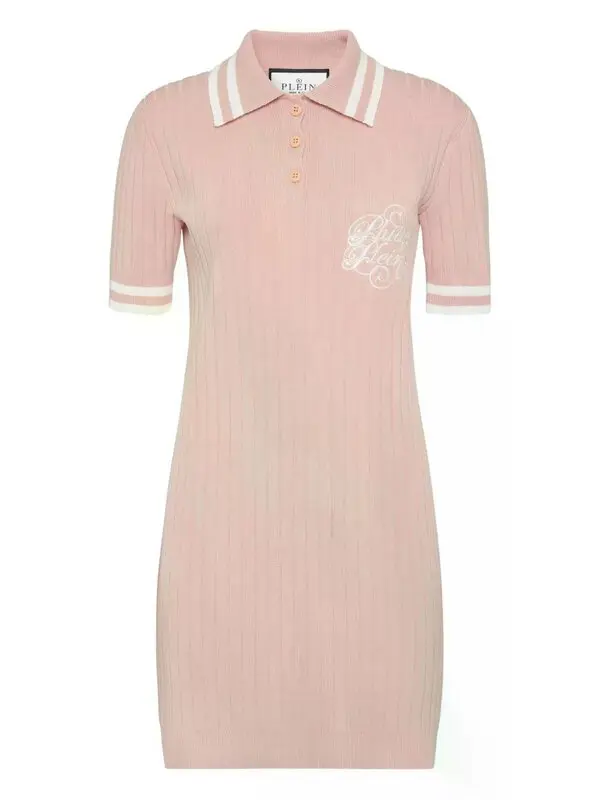 Philipp Plein Ribbed-knit Polo Dress - Pink