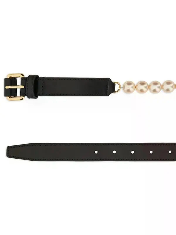 Moschino Embellished Leather Belt With Gold-tone Buckle