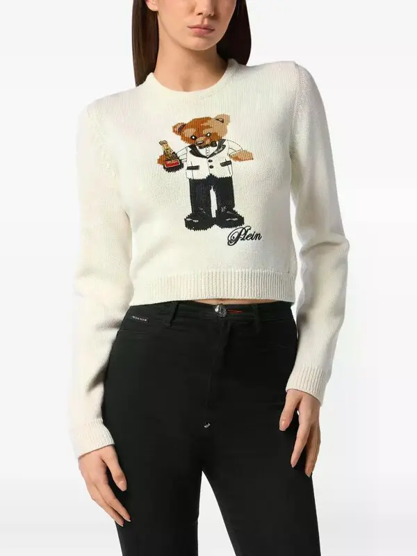 Philipp Plein Teddy Bear Embroidered Crew Neck Sweater