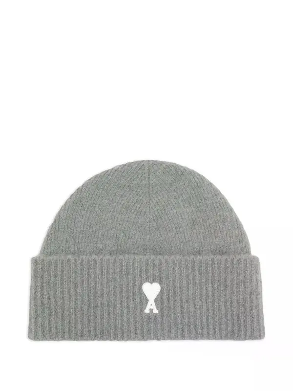 AMI Paris Striped De Coeur Beanie - Grey