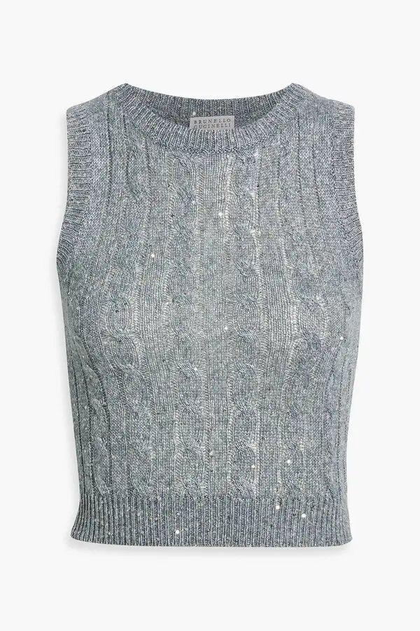 Brunello Cucinelli Sequin-embellished Cable-knit Linen-blend Vest